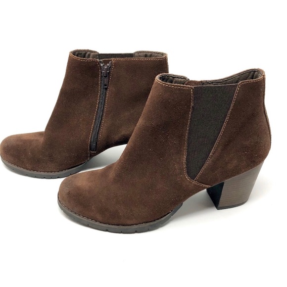 Clarks | Shoes | Clarks Brown Suede Leather Ankle Boots Heels | Poshmark